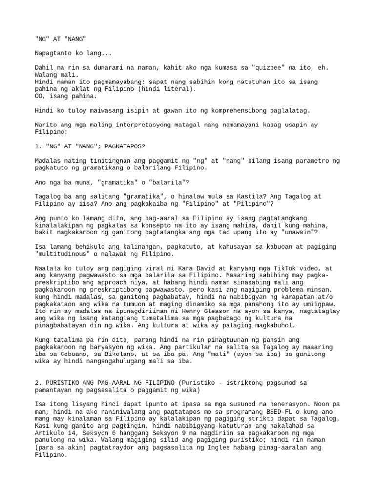 Pahayag Tungkol Sa NG at Nang | PDF