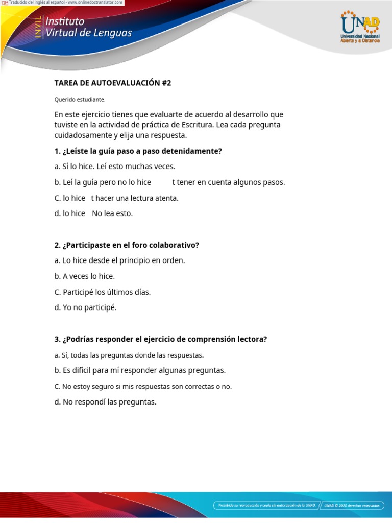 Appendix 1 - Self-Evaluation Task 2 Traducido | PDF