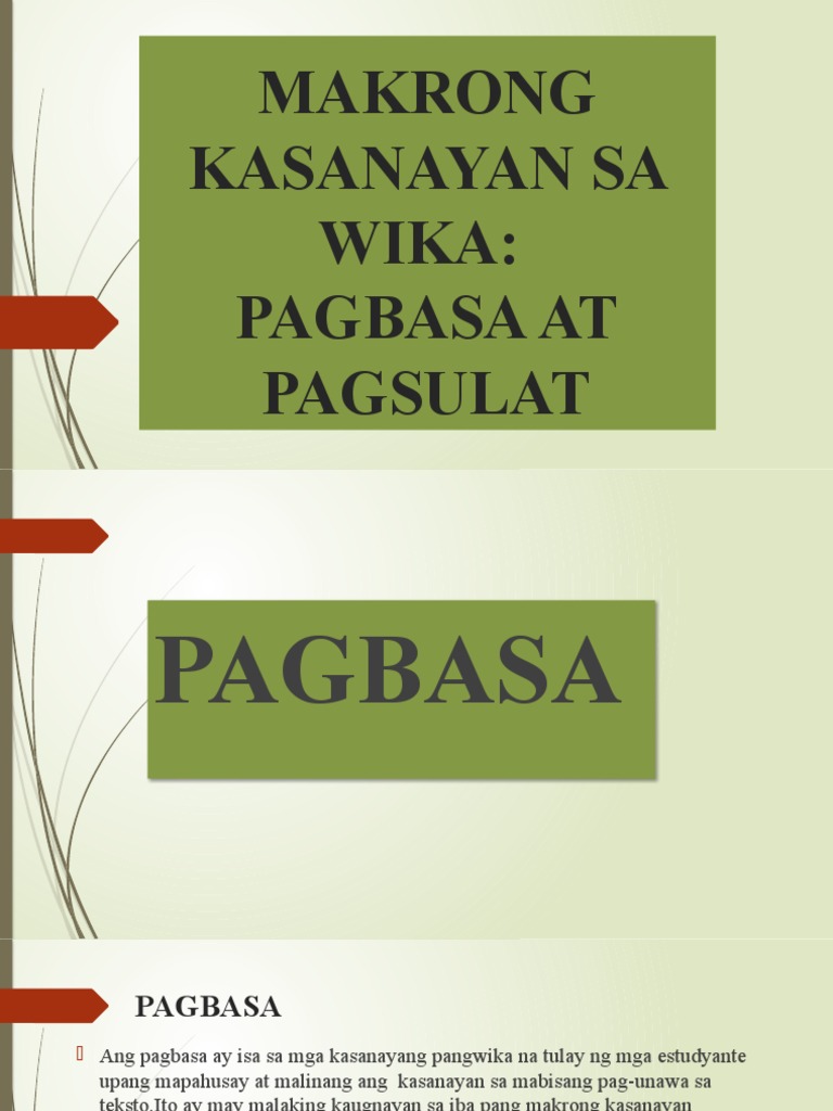 Makrong Kasanayan Sa Wika: Pagbasa at Pagsulat | PDF
