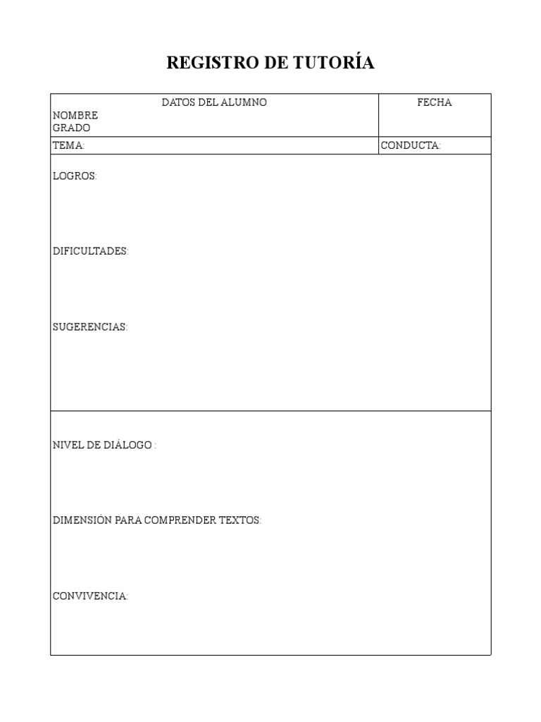 Registro de Tutoría: Datos Del Alumno Nombre Grado Fecha | PDF