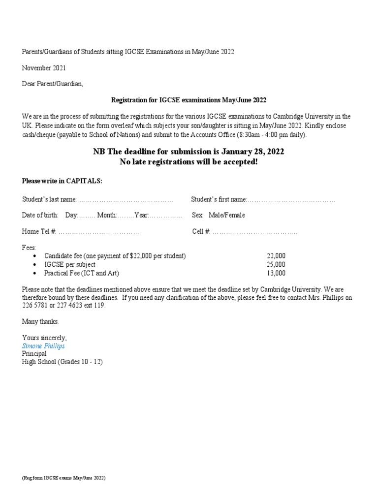IGCSE - Exam Registration Form - May-June 2022 | PDF