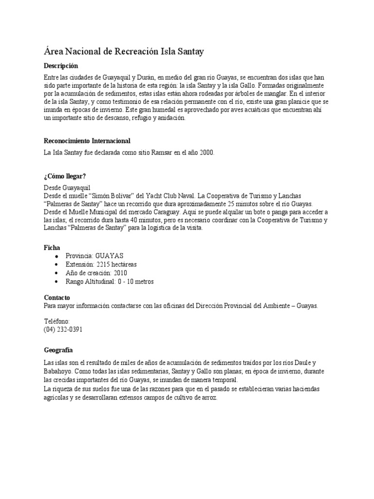 Área Nacional de Recreación Isla Santay | PDF | Ciencias de la Tierra