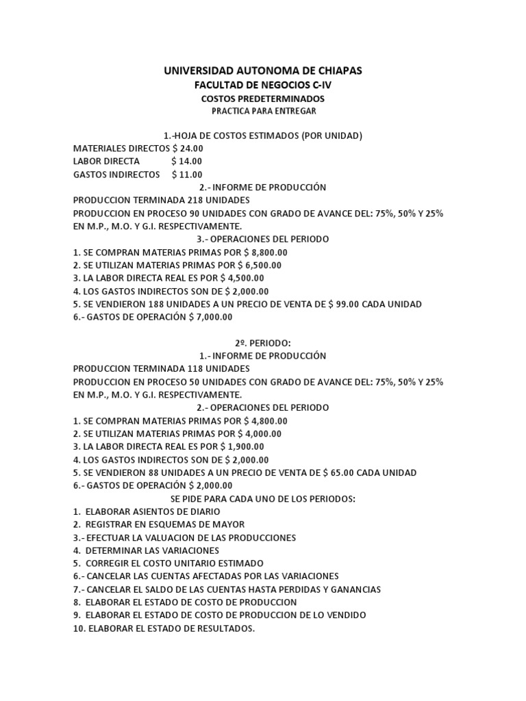 3a. Practica de Costos Estimados | PDF