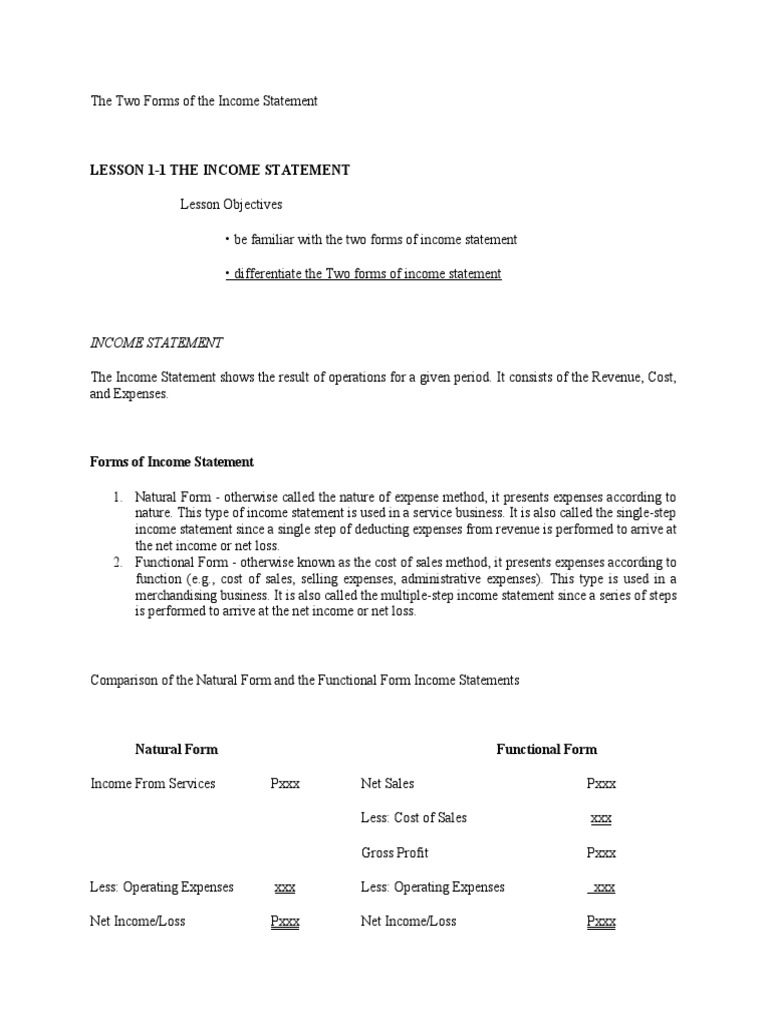 Two Forms of Income Statement | PDF
