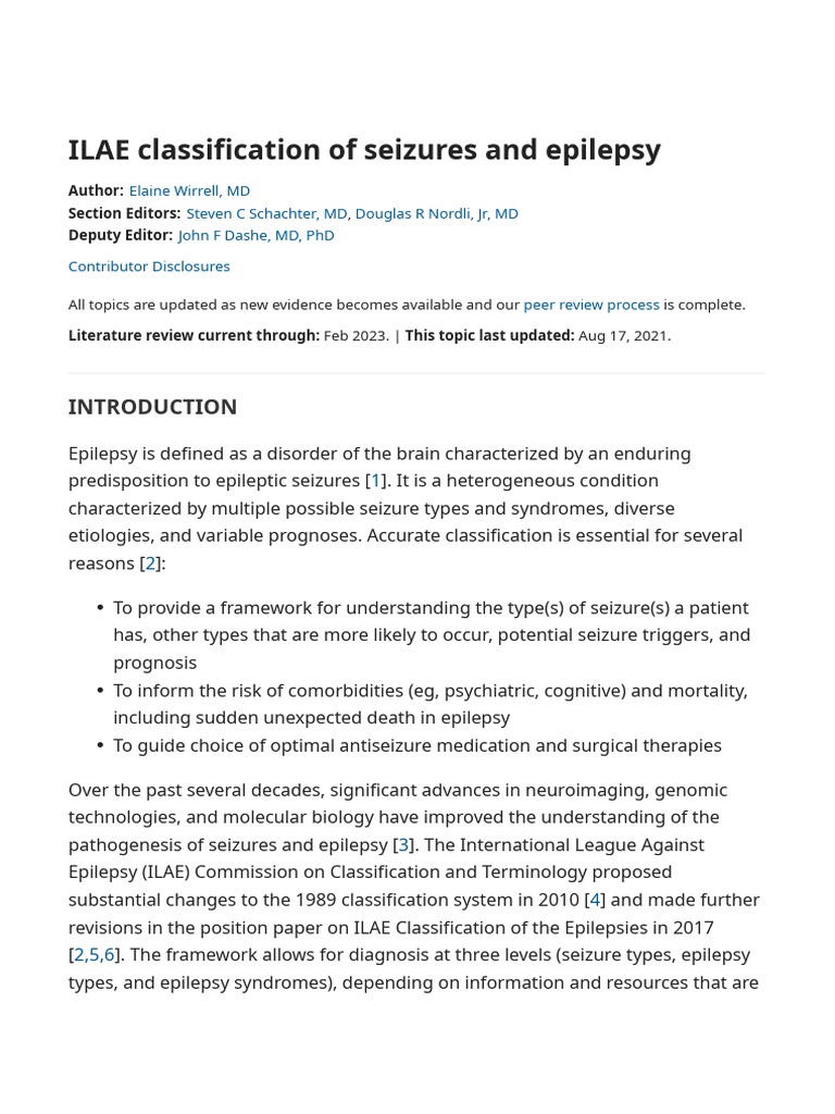 ILAE Classification of Seizures and Epilepsy - UpToDate | PDF ...