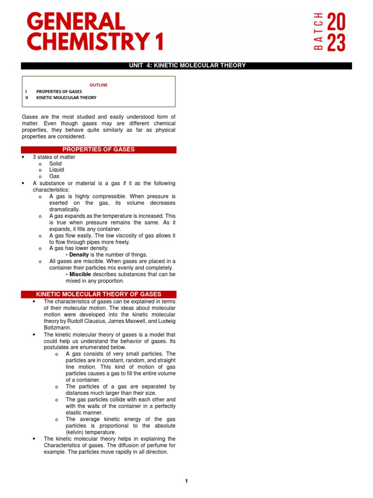 GeneralChemistry - Unit 4 (Kinetic Molecular Theory) | PDF | Gases | Thermodynamics