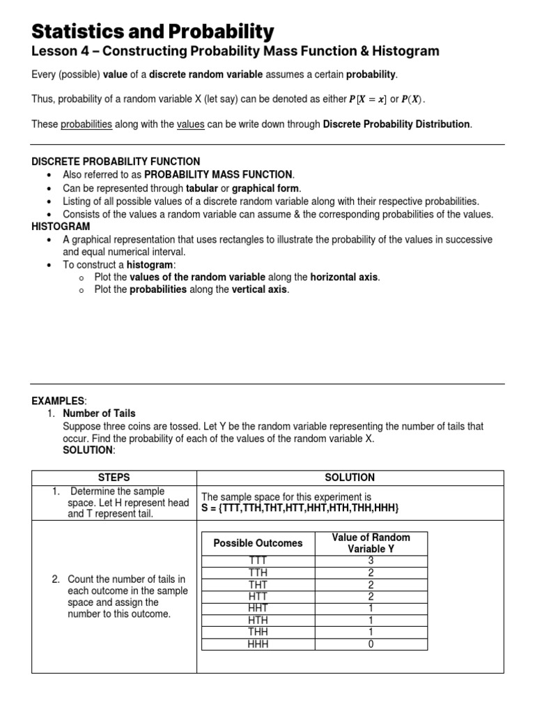 Lesson 4 - Constructing Probability Mass Function & Histogram | PDF ...