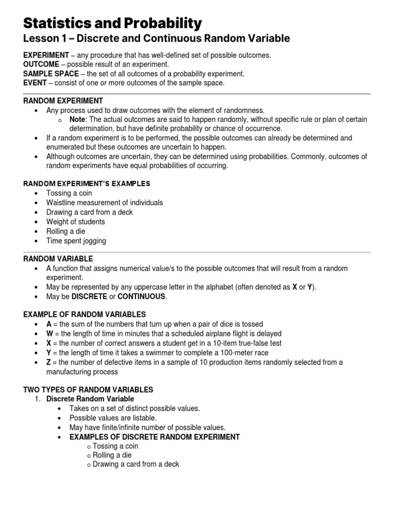 Lesson 1 - Discrete and Continuous Variable | PDF