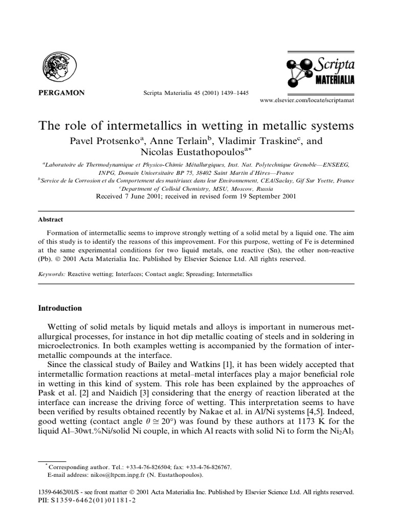 The Role of Intermetallics in Wetting in Metallic Systems | PDF ...