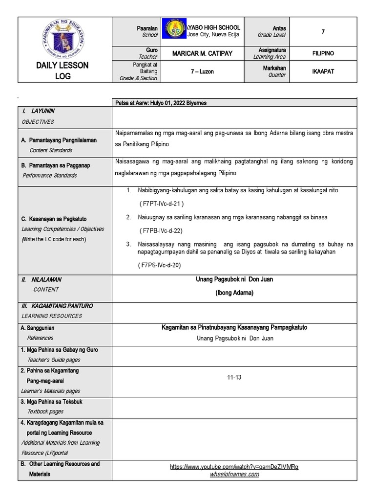DLL For CO2 FILIPINO A4 | PDF