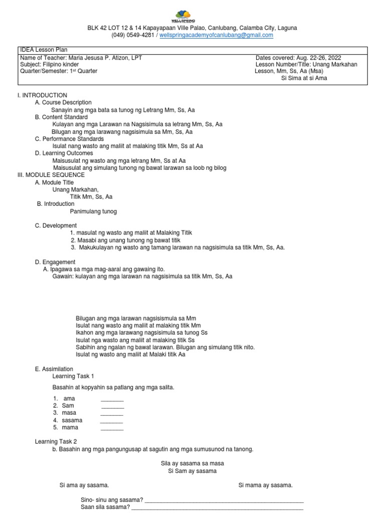 Idea Lesson Plan - Filipino | PDF