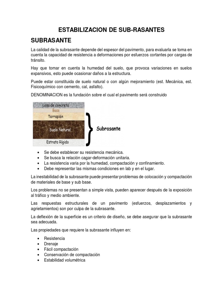 Estabilizacion de Sub-Rasantes Subrasante | PDF | Suelo | Roca (geología)