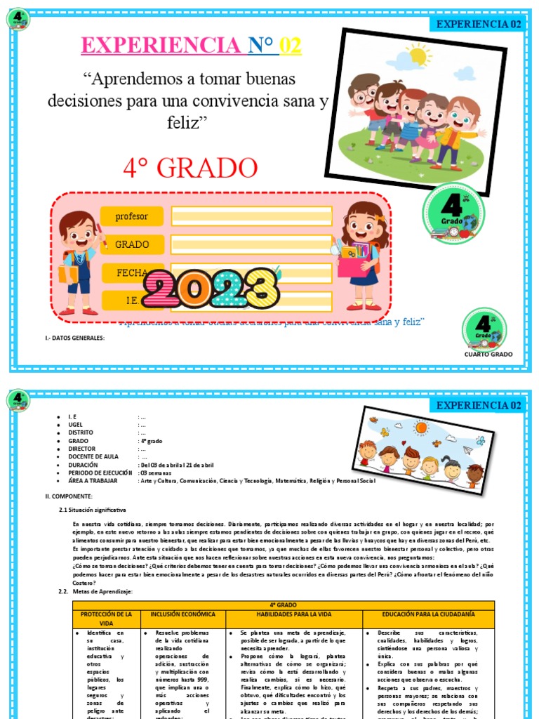 Experiencia 2 - 4° Grado | PDF | Experiencia | Las emociones