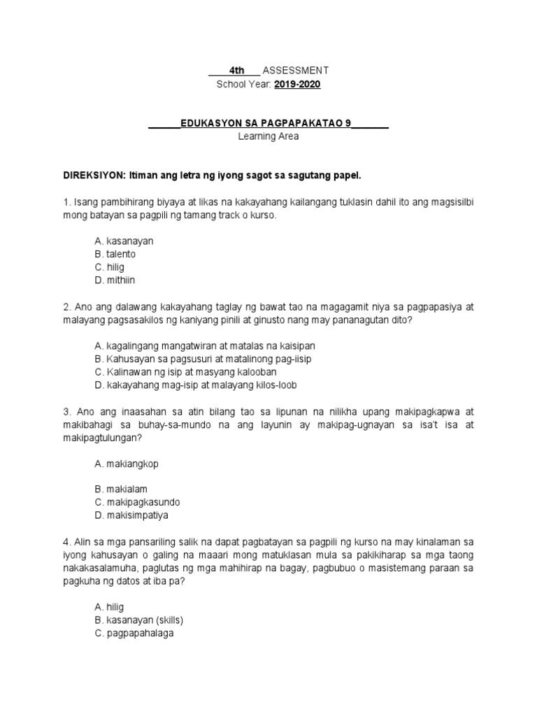 Esp 9 4th Quarter | PDF