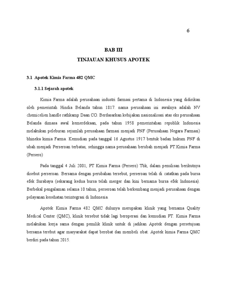 Laporan PKL Kimia Farma QMC Banda Aceh (Bab3) | PDF