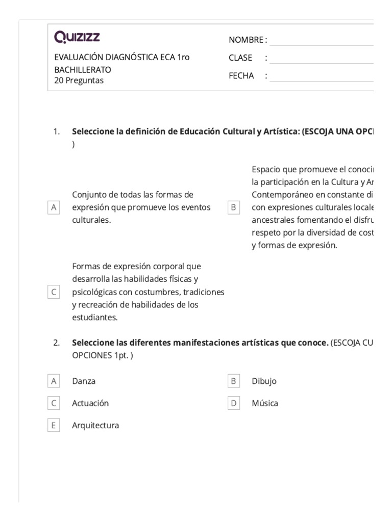 EVALUACIÓN DIAGNÓSTICA ECA 1ro BACHILLERATO | PDF | Bailes