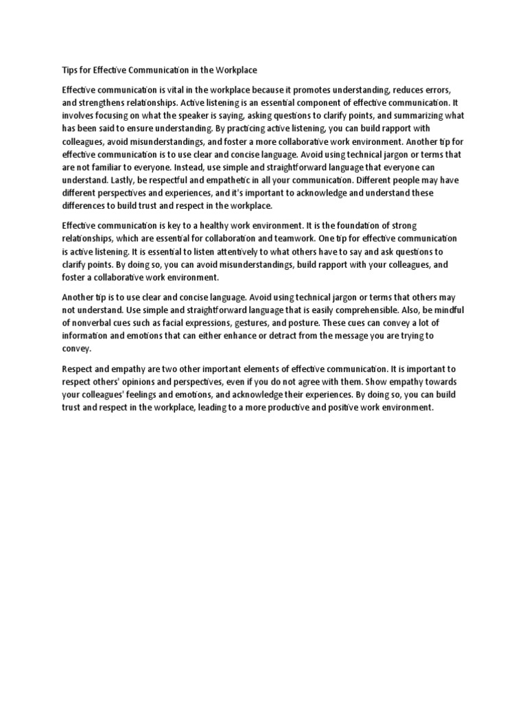 Tips For Effective Communication in The Workplace | PDF