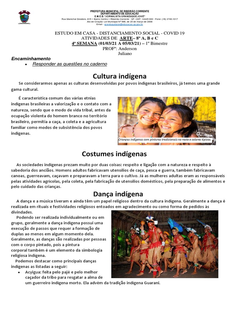 Atividade de Arte - Cultura Indígena | PDF