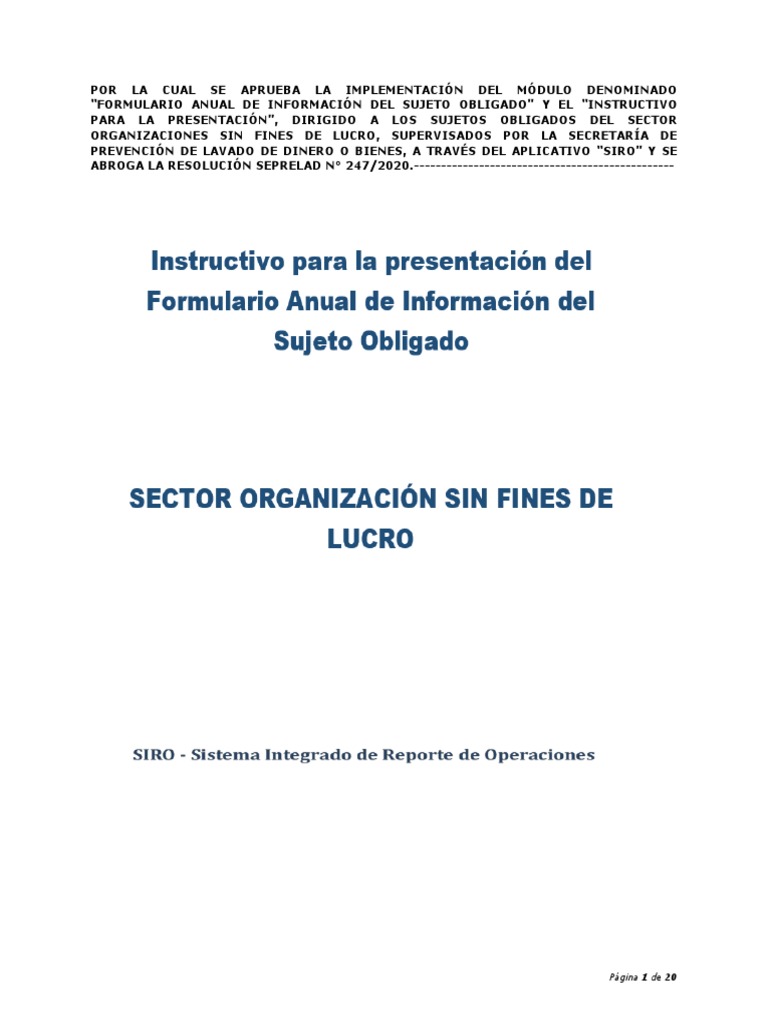SEPRELAD Instructivo-Formulario-Anual-Osfl | PDF | Paraguay | Donación