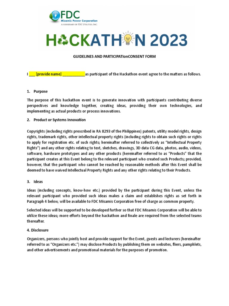 2023 - Hackathon General Guidelines and Participant Consent Form | PDF ...