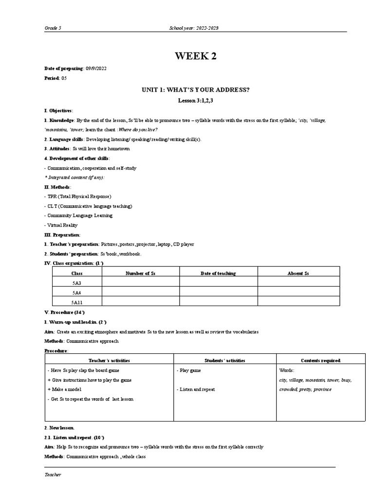 Week 2-GR5 | PDF | Language Education | Teachers