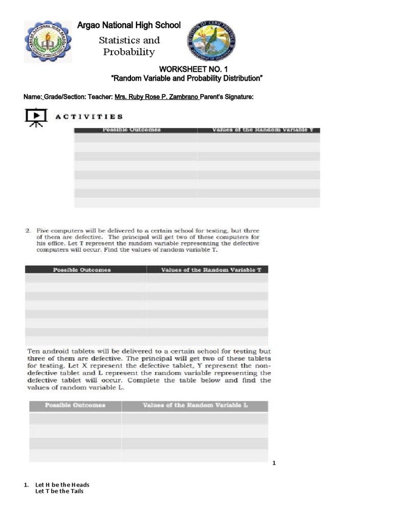 Random Variables and Probability Distributions | PDF | Probability ...