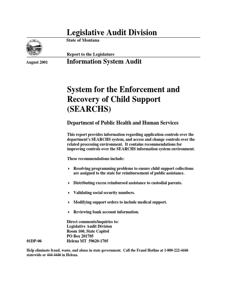 MT Csed Audit | PDF | Child Support | Audit