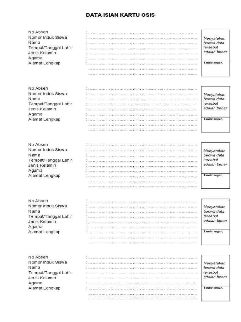 Data Isian Kartu Osis | PDF | Game & Aktivitas