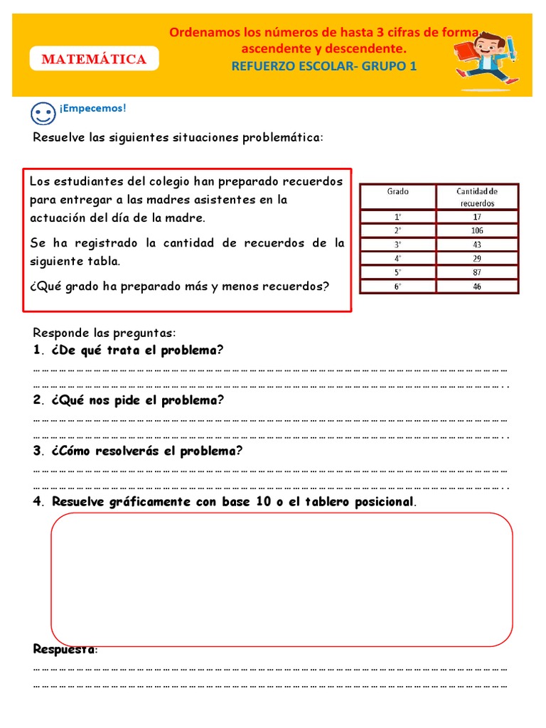 D5 A1 FICHA MAT. Ordenamos los números de hasta 3 cifras de forma ascendente y descendente. | PDF