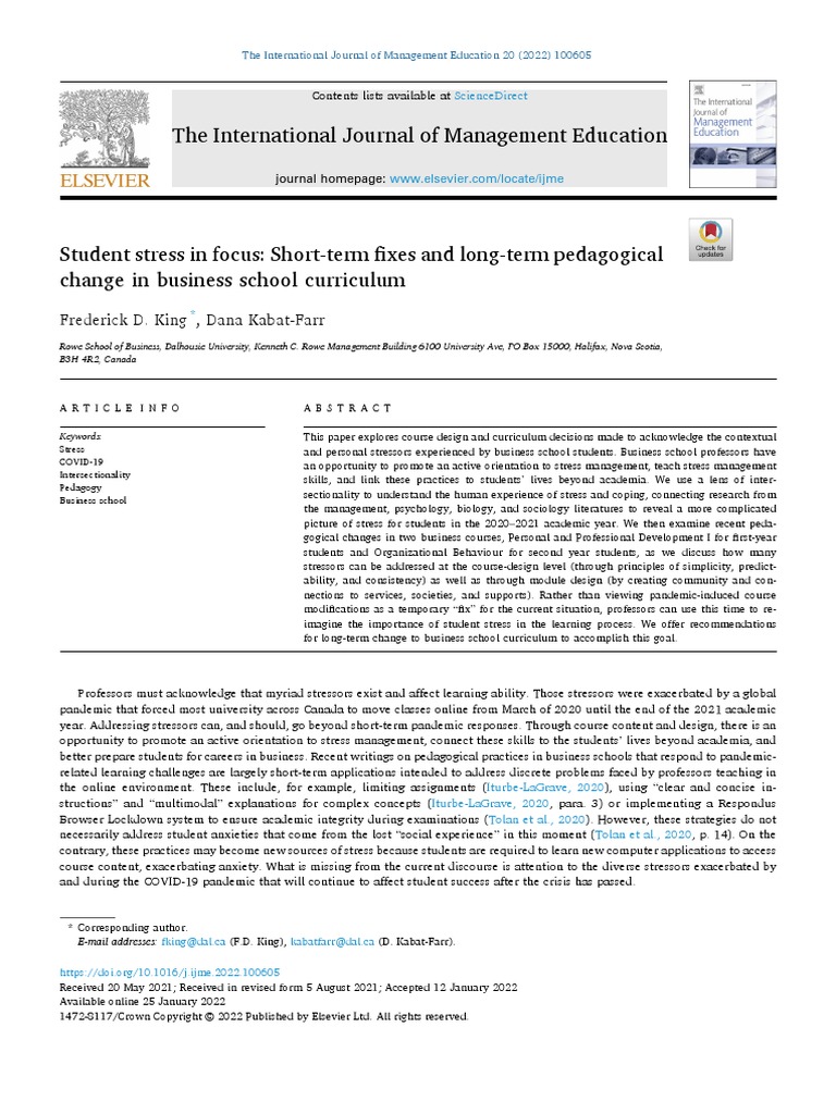 Student Stress in Focus Short Term Fixes and Lo - 2022 - The ...