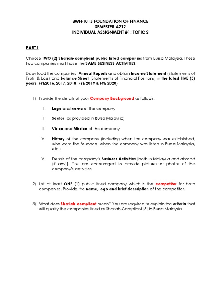 A212 - Individual Assignment #2 - Instructions | PDF | Balance Sheet ...