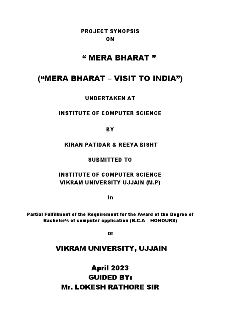 FRONT PAGE OF THE PROJECT For Vikram University | PDF