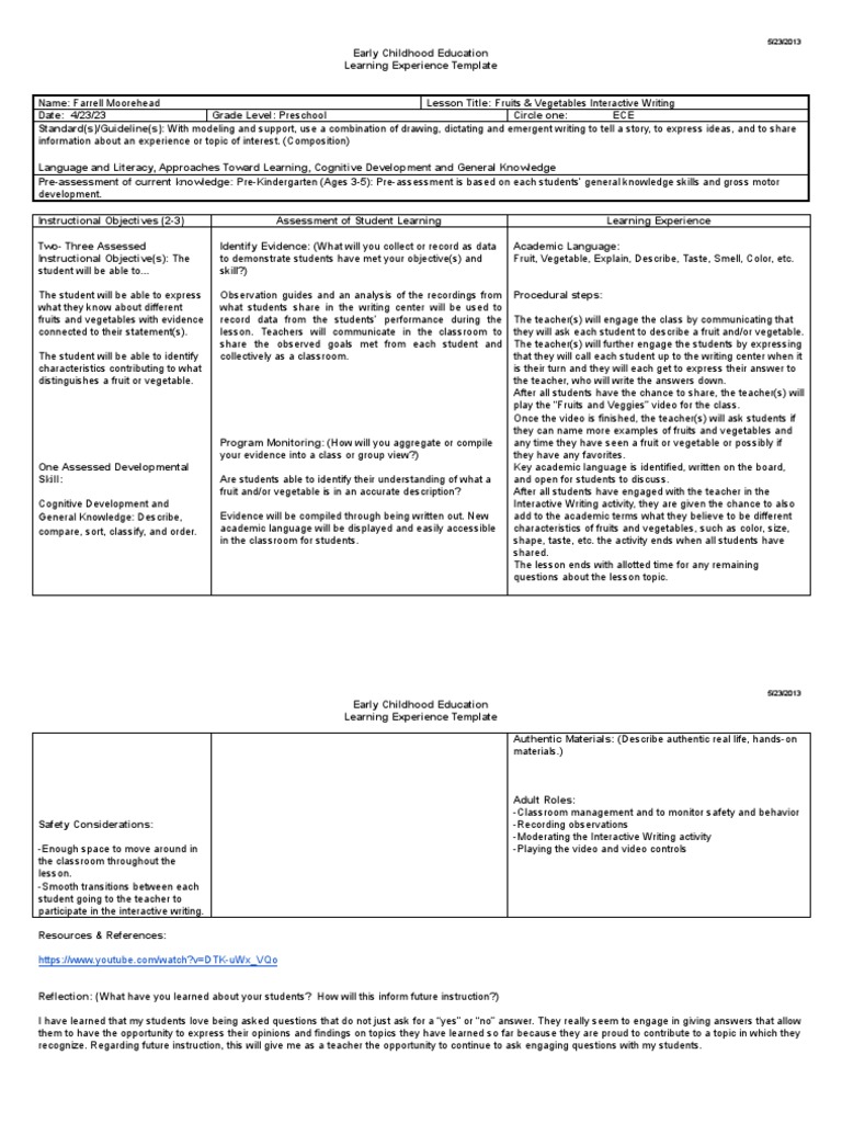Lesson Plan 1 | PDF | Teachers | Early Childhood Education