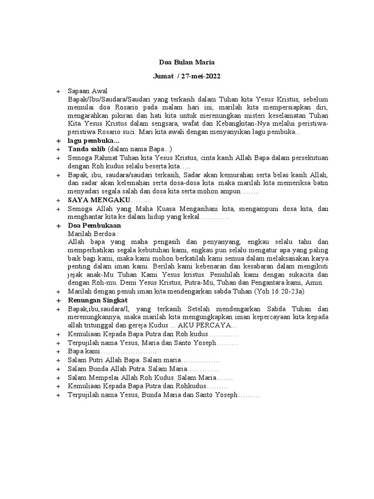 Doa Bulan Maria dan Rosario Katolik | PDF