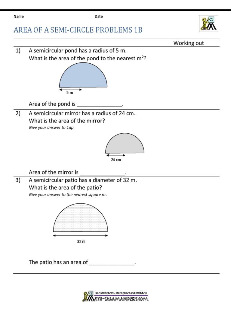 Area of A Semi Circle Problems 1b | PDF
