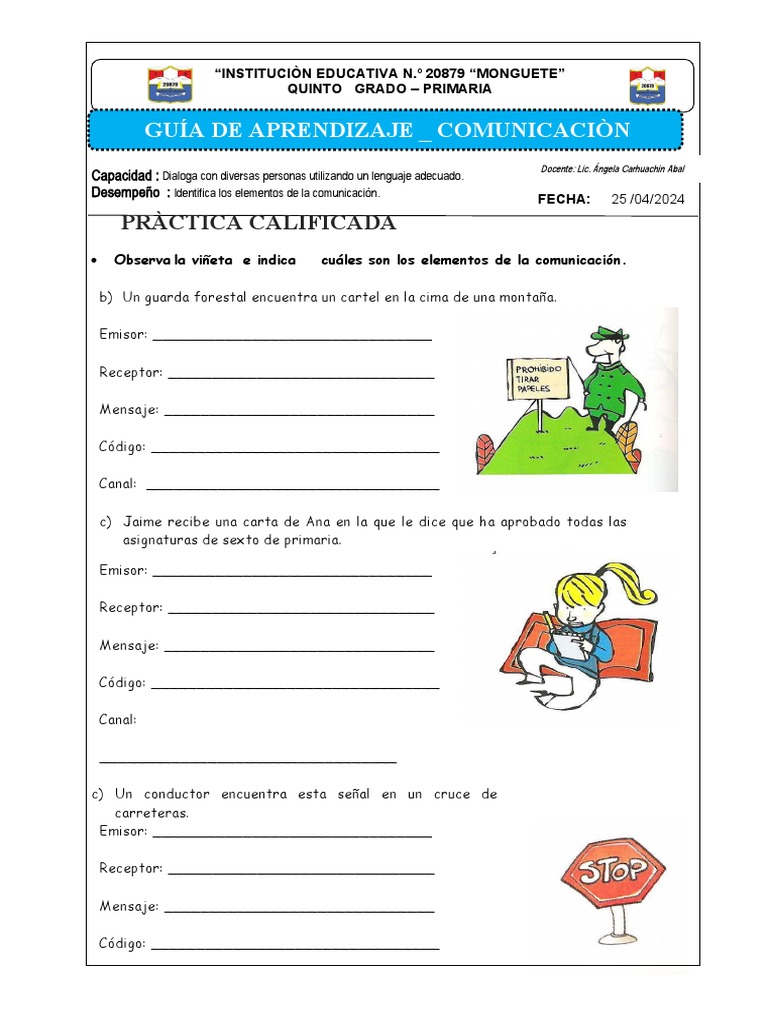 GUÌA-ELEMENTOS DE LA COMUNICACIÒN Practica | PDF | Cognición ...