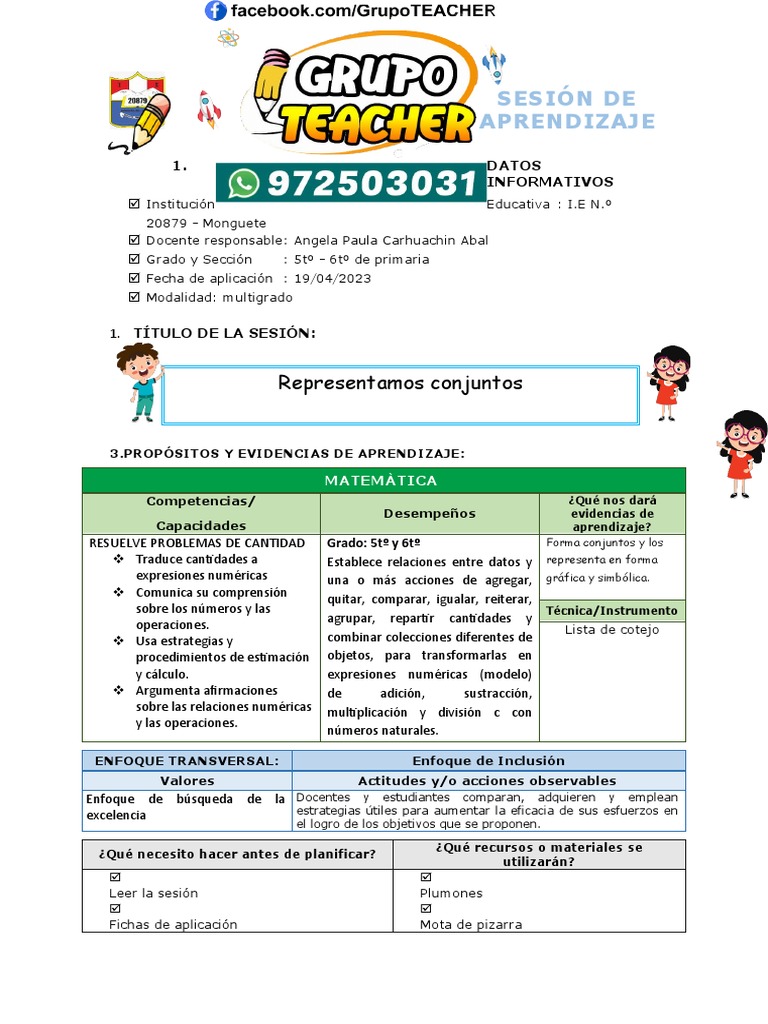 SESIÓN DE APRENDIZAJE - Conjuntos | PDF | Aprendizaje