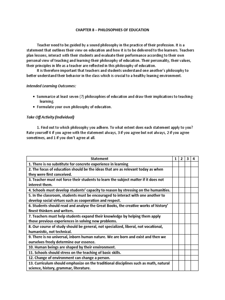 Chapter 8 Philosophies of Education | PDF | Learning | Philosophy Of ...