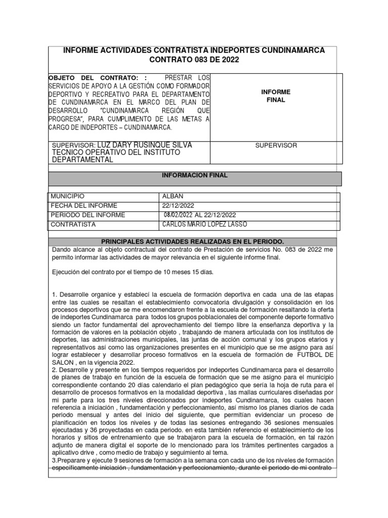 Informe Final CPS 083 Carlos Lopez | PDF