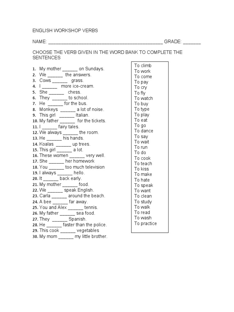 English Workshop Verbs 8B | PDF