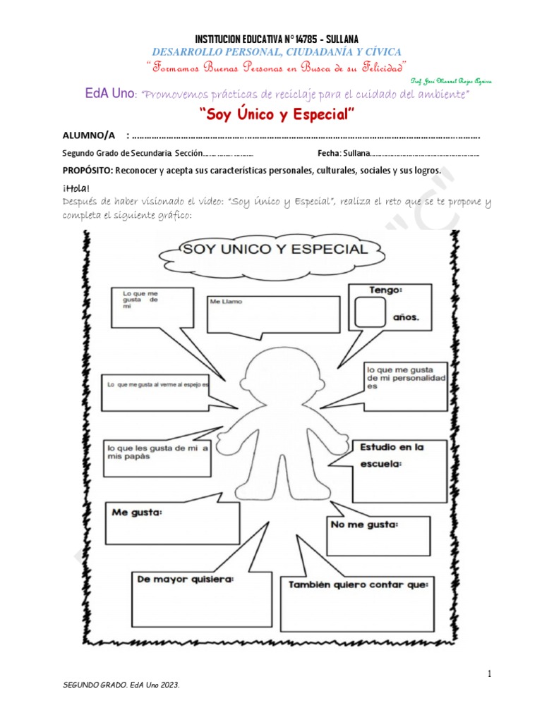 Ficha Soy Unico y Especial | PDF