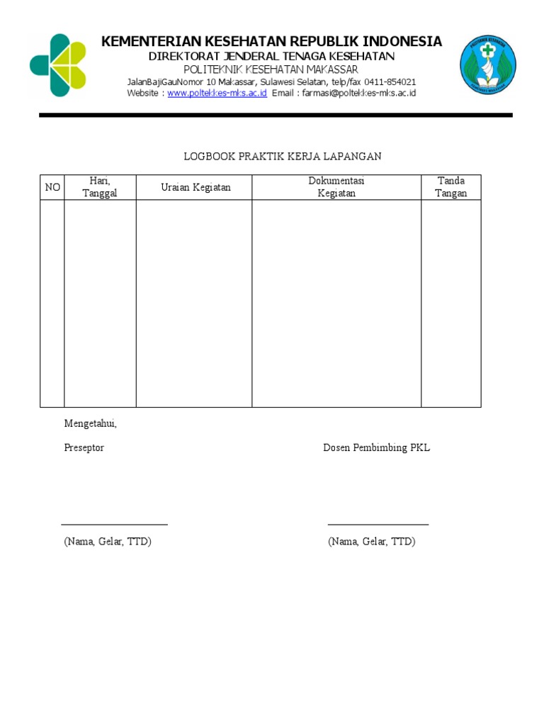 Contoh Format Logbook PKL | PDF