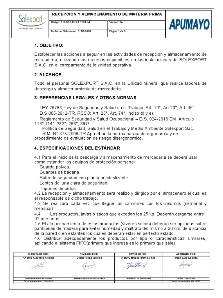 Est-Slx-003 - Recepcion y Almacenamiento de Materia Prima | PDF | Business | Economias
