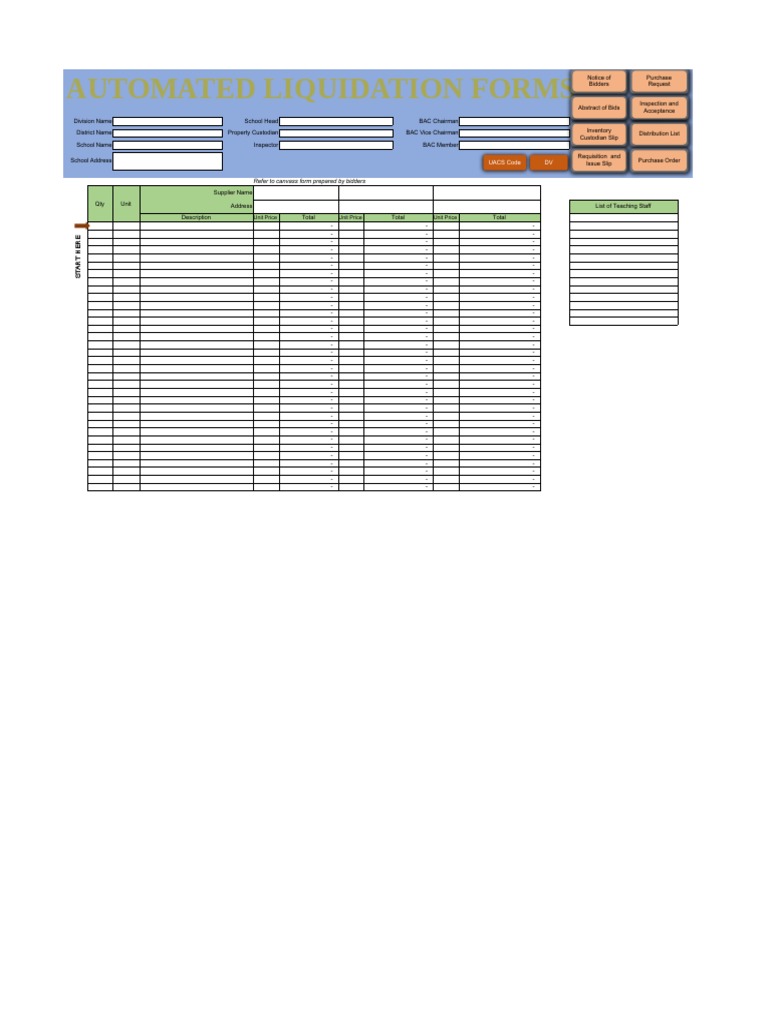 Automated Liquidation Forms: Refer To Canvass Form Prepared by Bidders ...