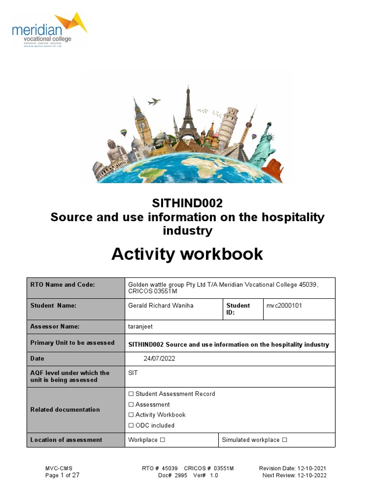 GERALD WANIHA - 6 - Activity Workbook For SITHIND002 Source and Use ...