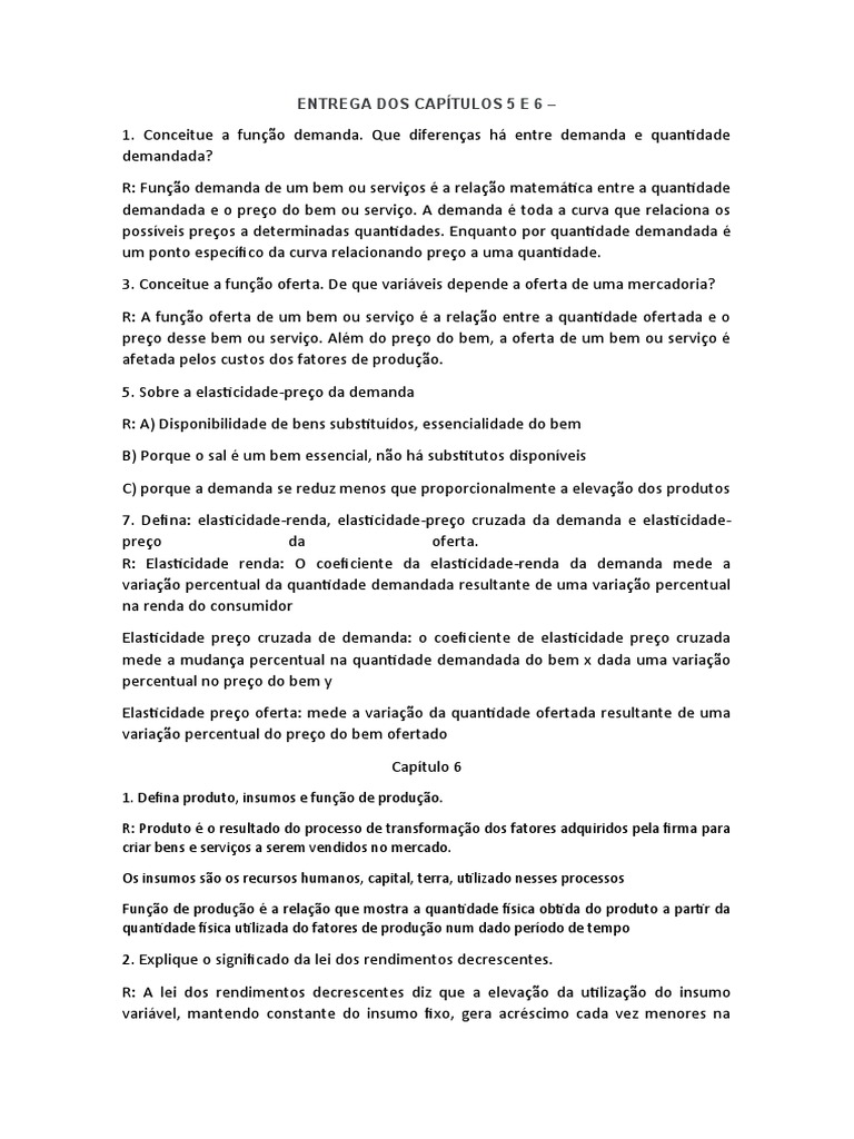 Entrega Dos Capítulos 5 e 6 | PDF | Demanda | Elasticidade (economia)