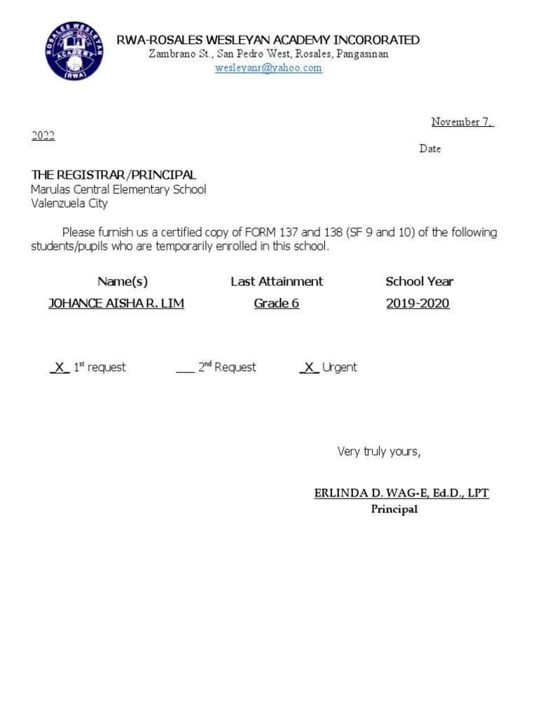 Request Letter | PDF