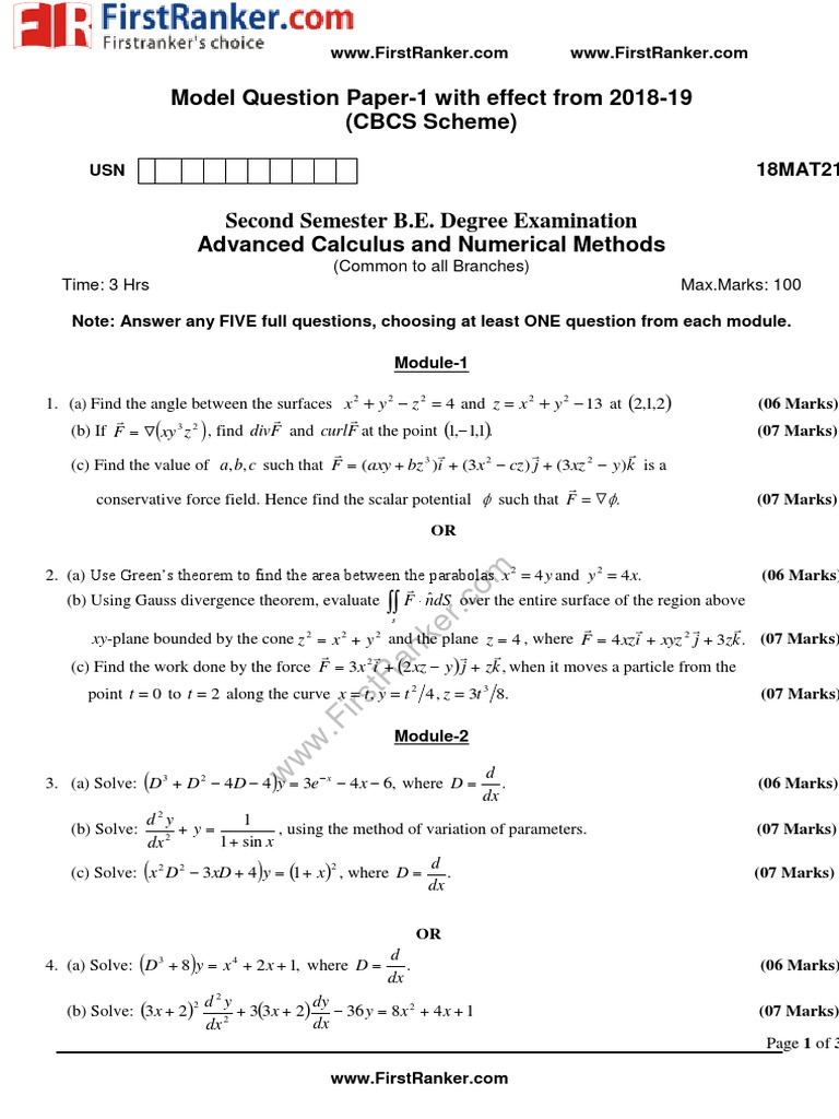 VTU - B Tech - 18mat21 Advanced Calculus and Numerical Methods ... VTU - B Tech - 18mat21 Advanced Calculus and Numerical Methods ...