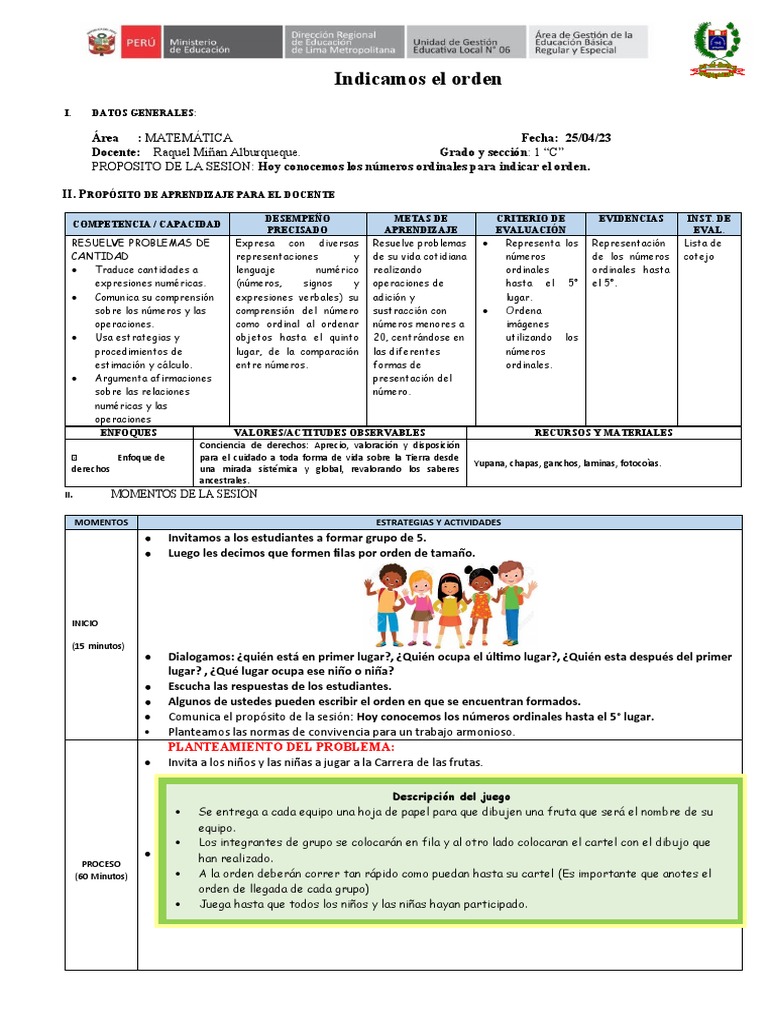 Sesion de Numeros Ordinales | PDF